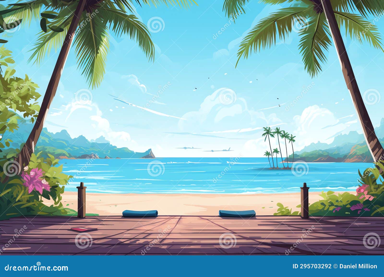 A Beachfront Yoga Class with the Sound of Waves Vector Tropical ...