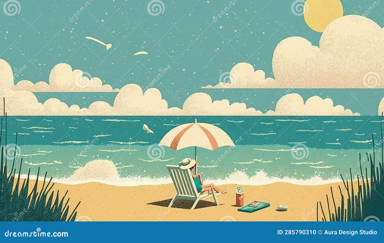 Beachside Bliss an Illustration of a Relaxing Day. Generative AI Stock ...