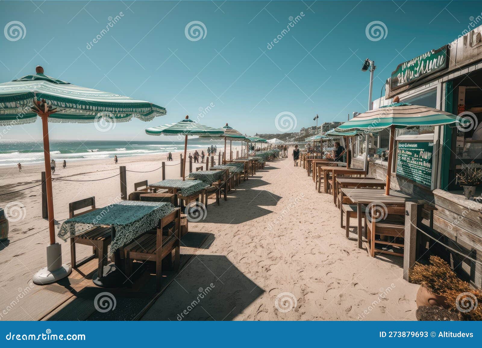 Beachside Cafe, with Tables and Chairs Set Out on the Sand, Ready for ...