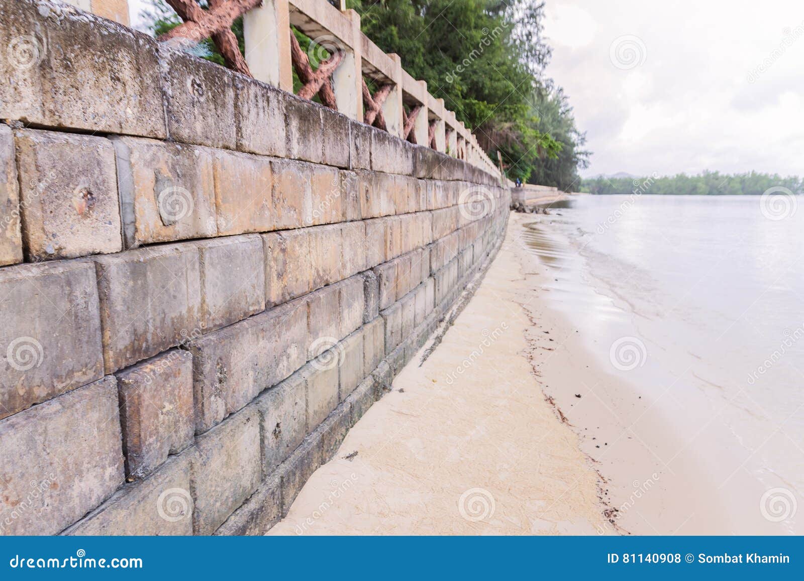 Beachside Concrete Retaining Wall when Low Tide, Thailand Stock Photo ...