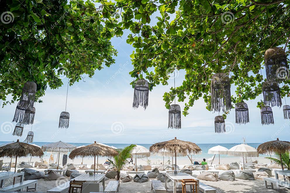 Beachside Tables and Chairs Set for Sunbathing in the Resort Stock ...