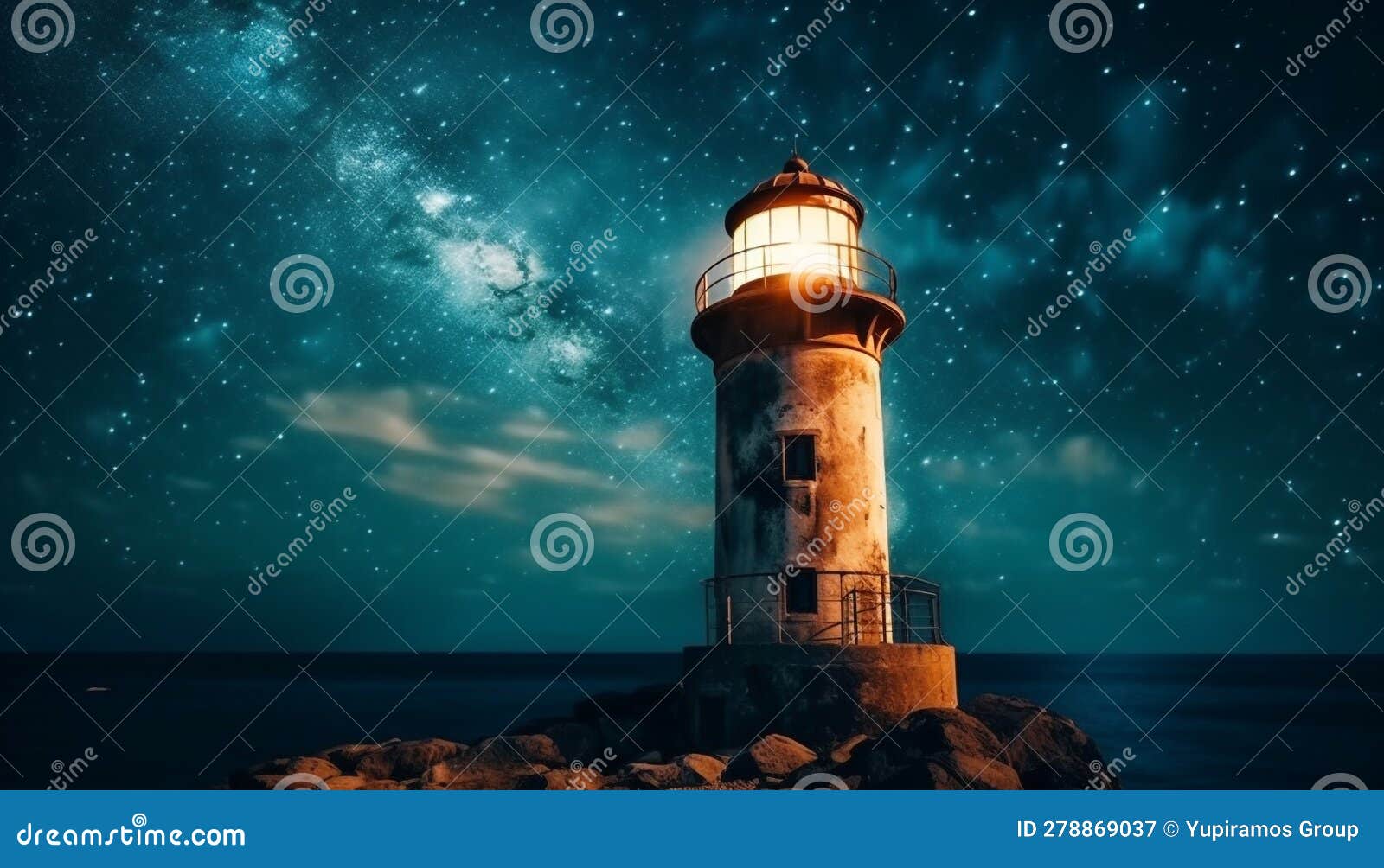 The Beacon Light Guides Ships through Dangerous Coastline at Night ...