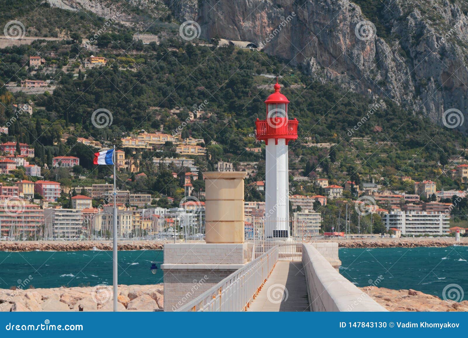 Beacon and Mountains. Menton, Nice, France Stock Photo - Image of ...