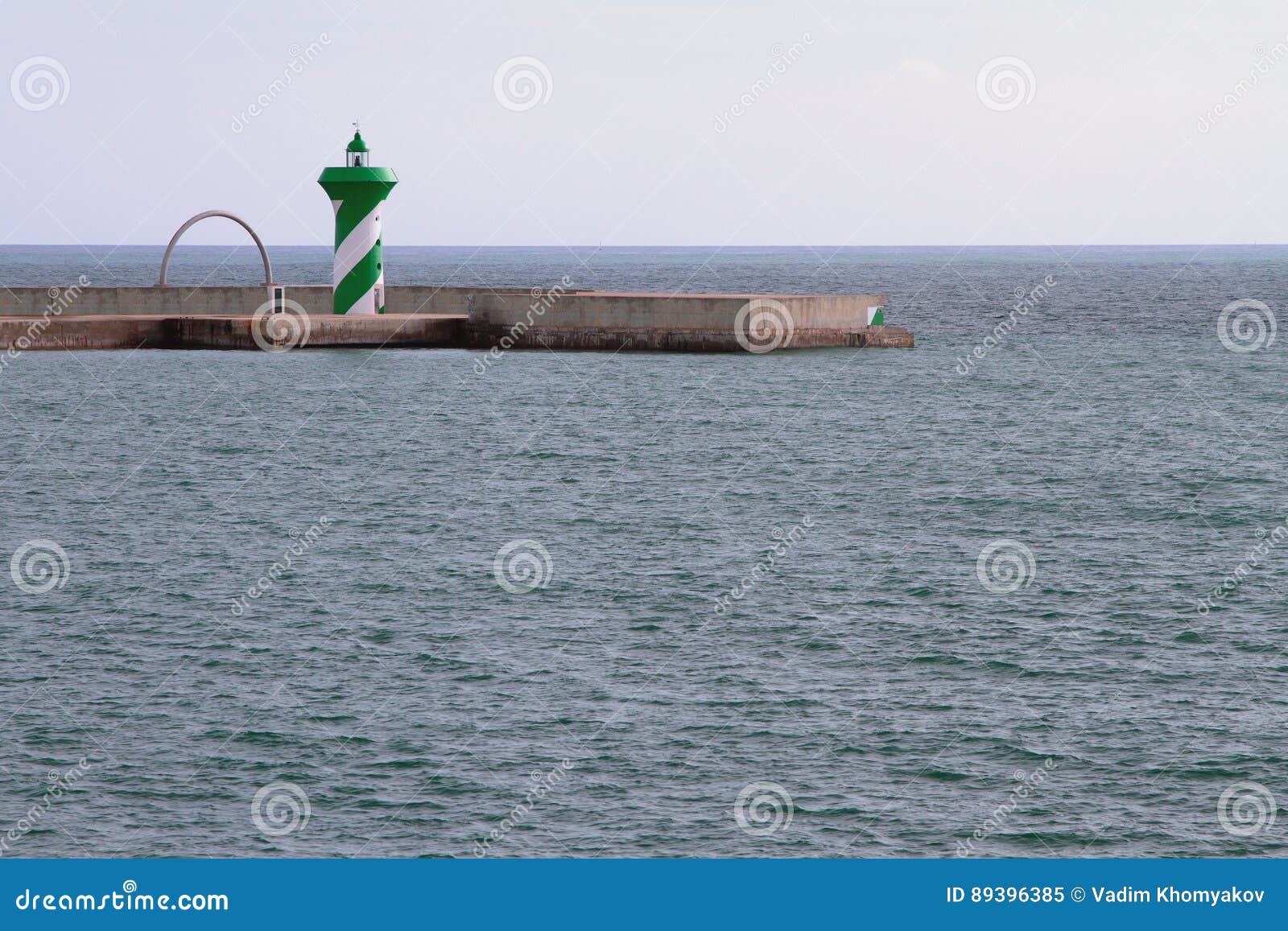 Beacon on pier stock image. Image of barcelona, white - 89396385