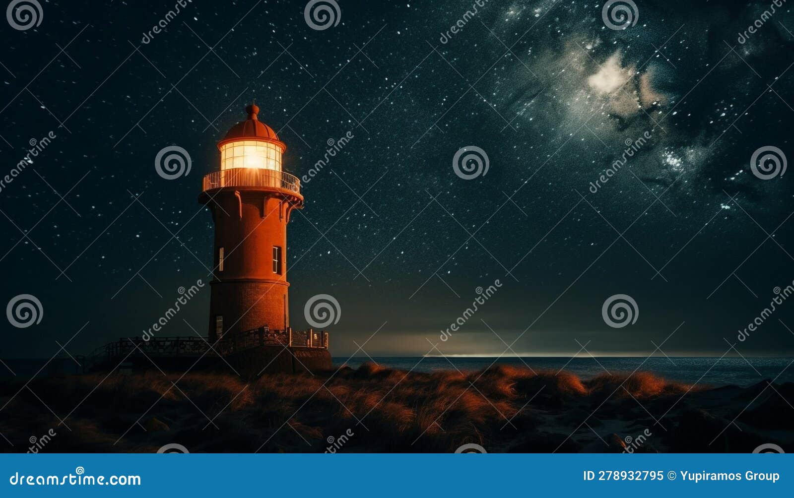 The Beacon Searchlight Illuminates the Coastline Dark Winter Atmosphere ...