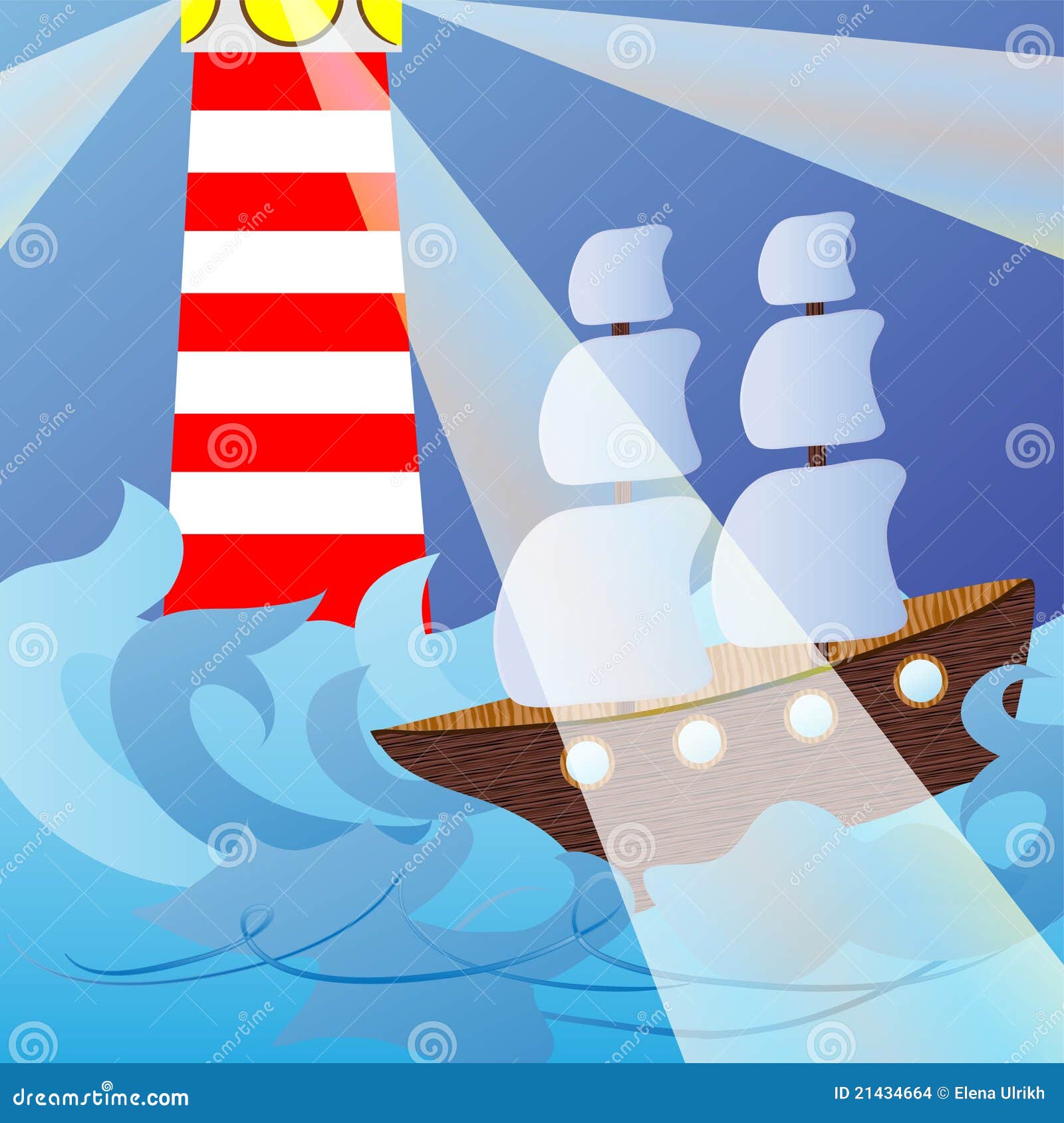 Beacon and the Ship in a Raging Sea. Stock Vector - Illustration of ...