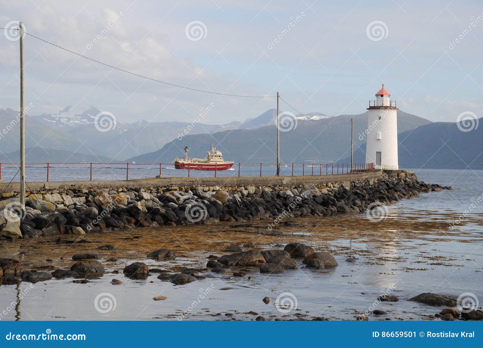 BEACON with SHIP stock image. Image of beacon, port, seacoast - 86659501