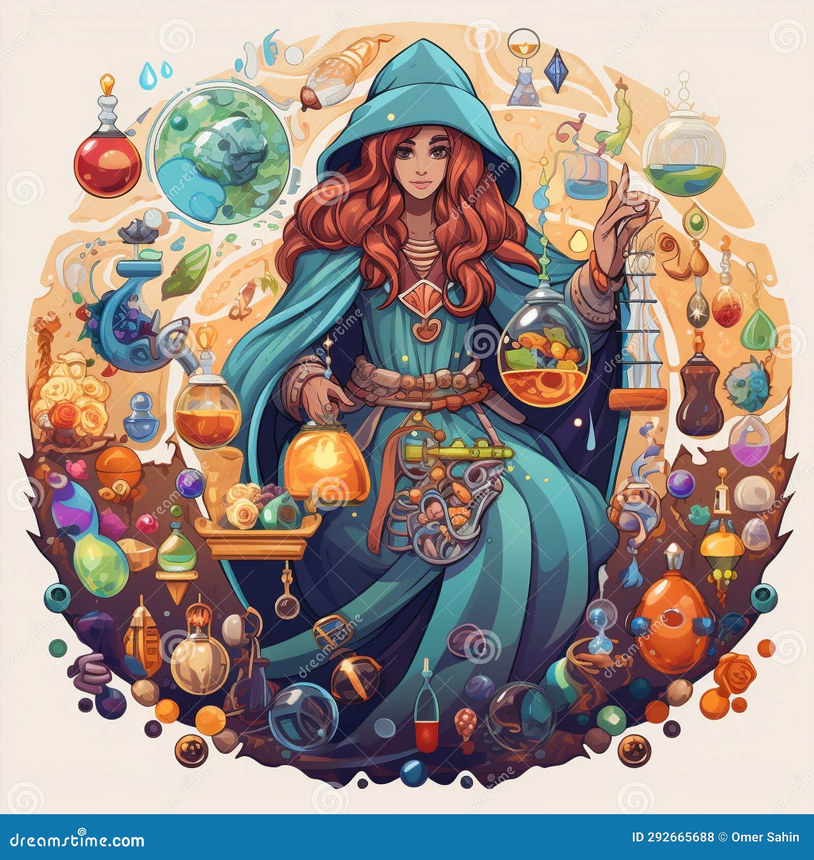 The Bead Alchemist Surrounded by a Magical Array of Vibrant Beads Stock ...