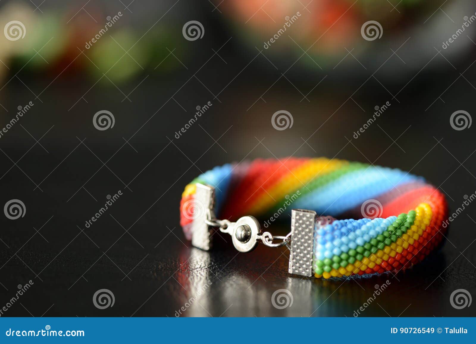 Bead Crocheted Bracelet of a Rainbow Colors Stock Image - Image of ...