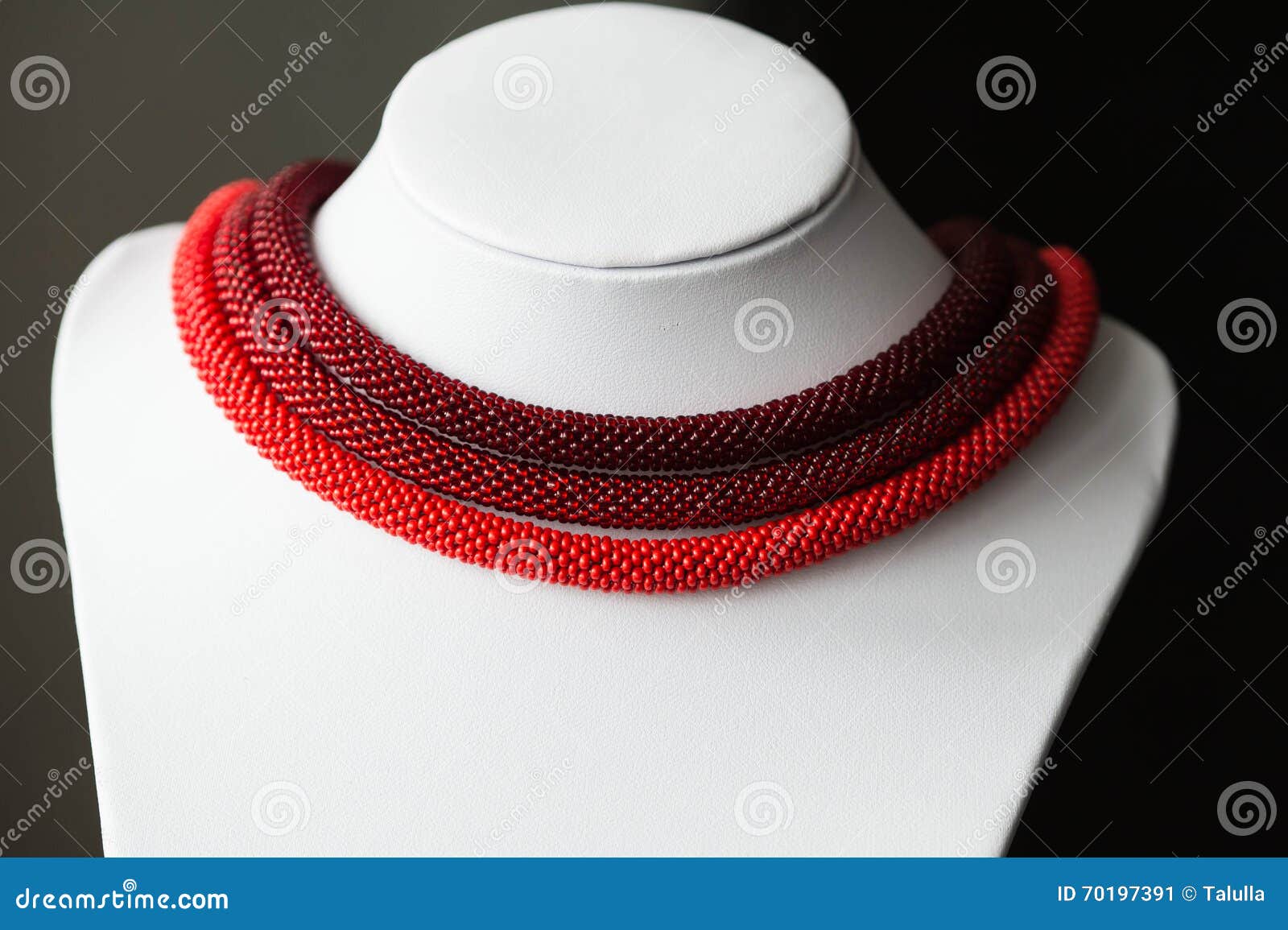 Beaded Necklace of Red Color from Three Ropes Stock Image - Image of ...