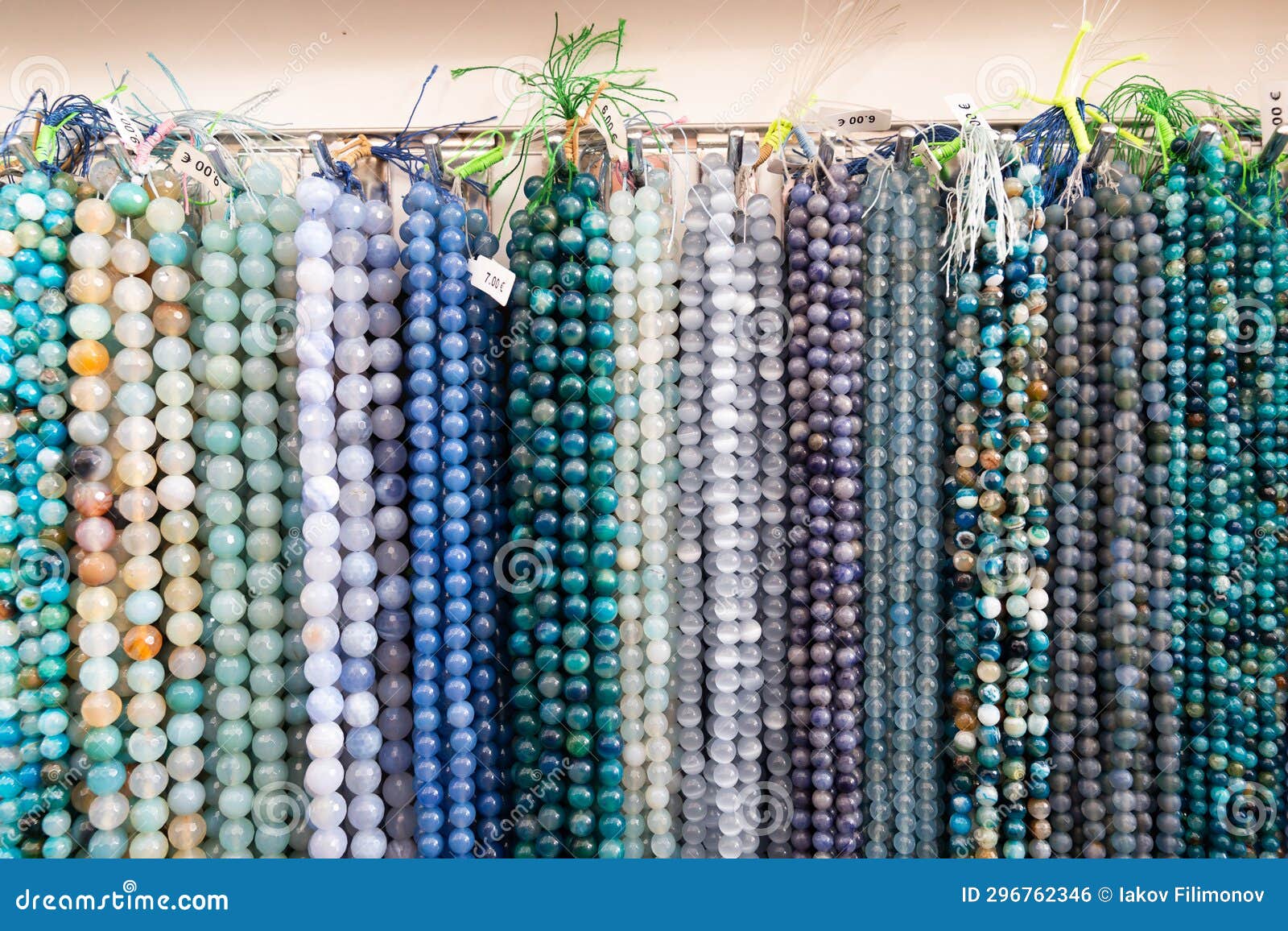 Beads from Various Gemstones on the Showcase of Jewelry Store Stock ...