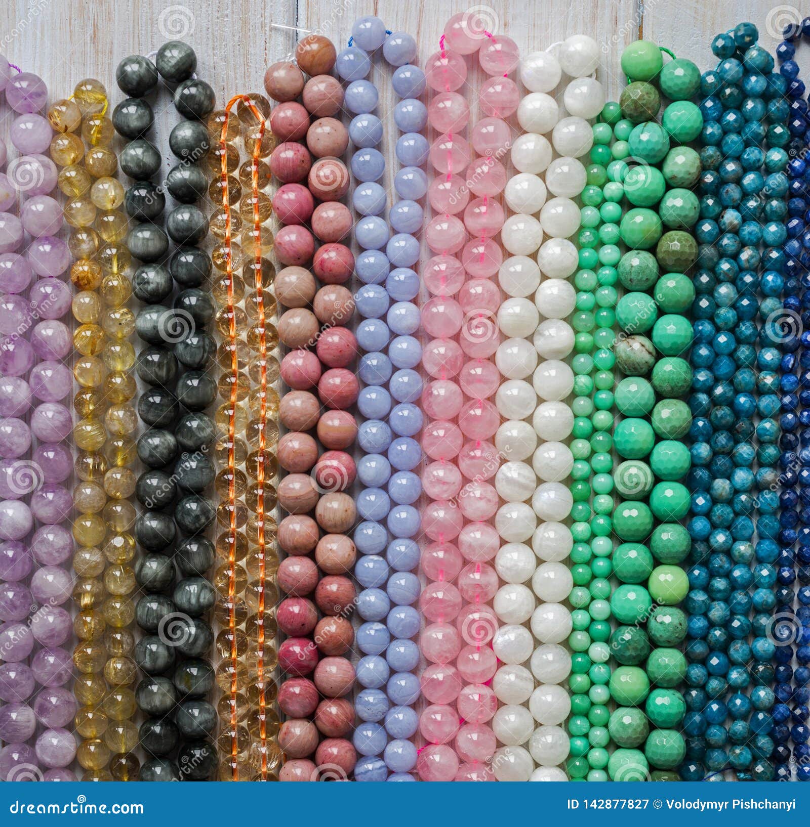 Beads from Various Natural Stones are Strung on Threads. Stock Image ...