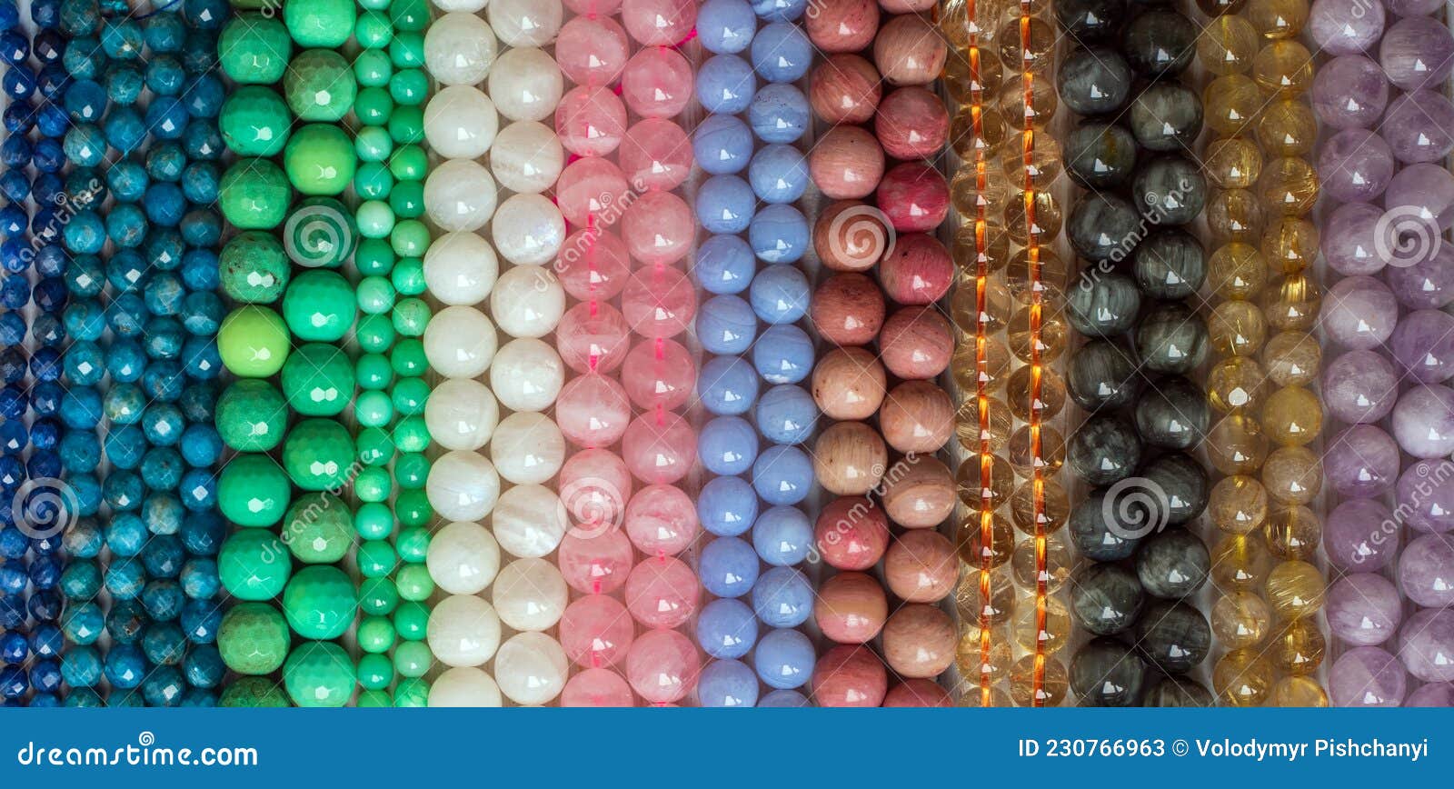 Beads from Various Types of Natural Stones on a Thread Stock Image ...