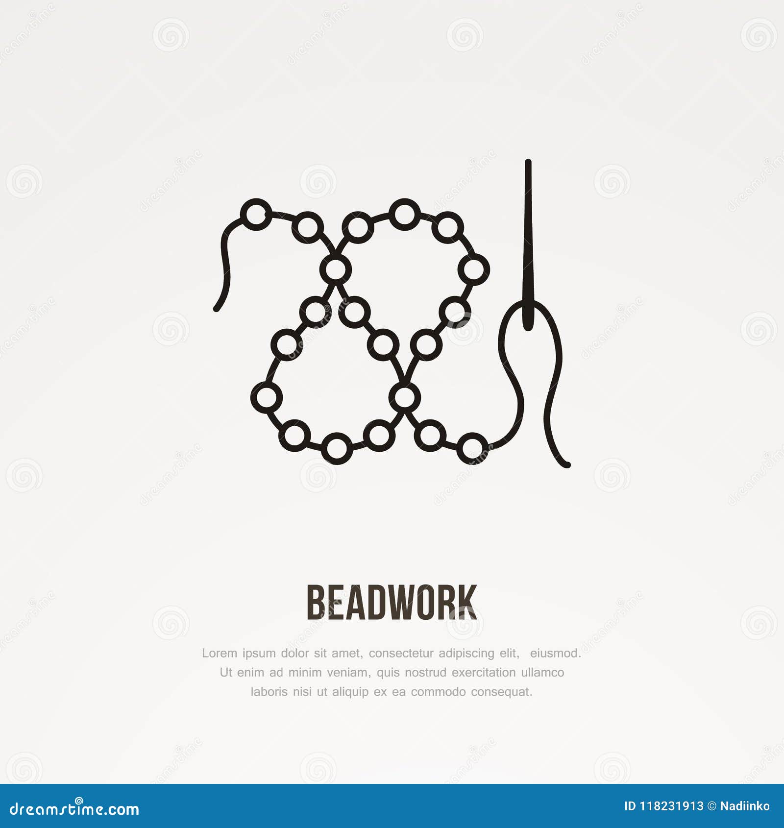 Beadwork Workshop Flat Line Icon. Beads with Needle Sign Stock Vector ...