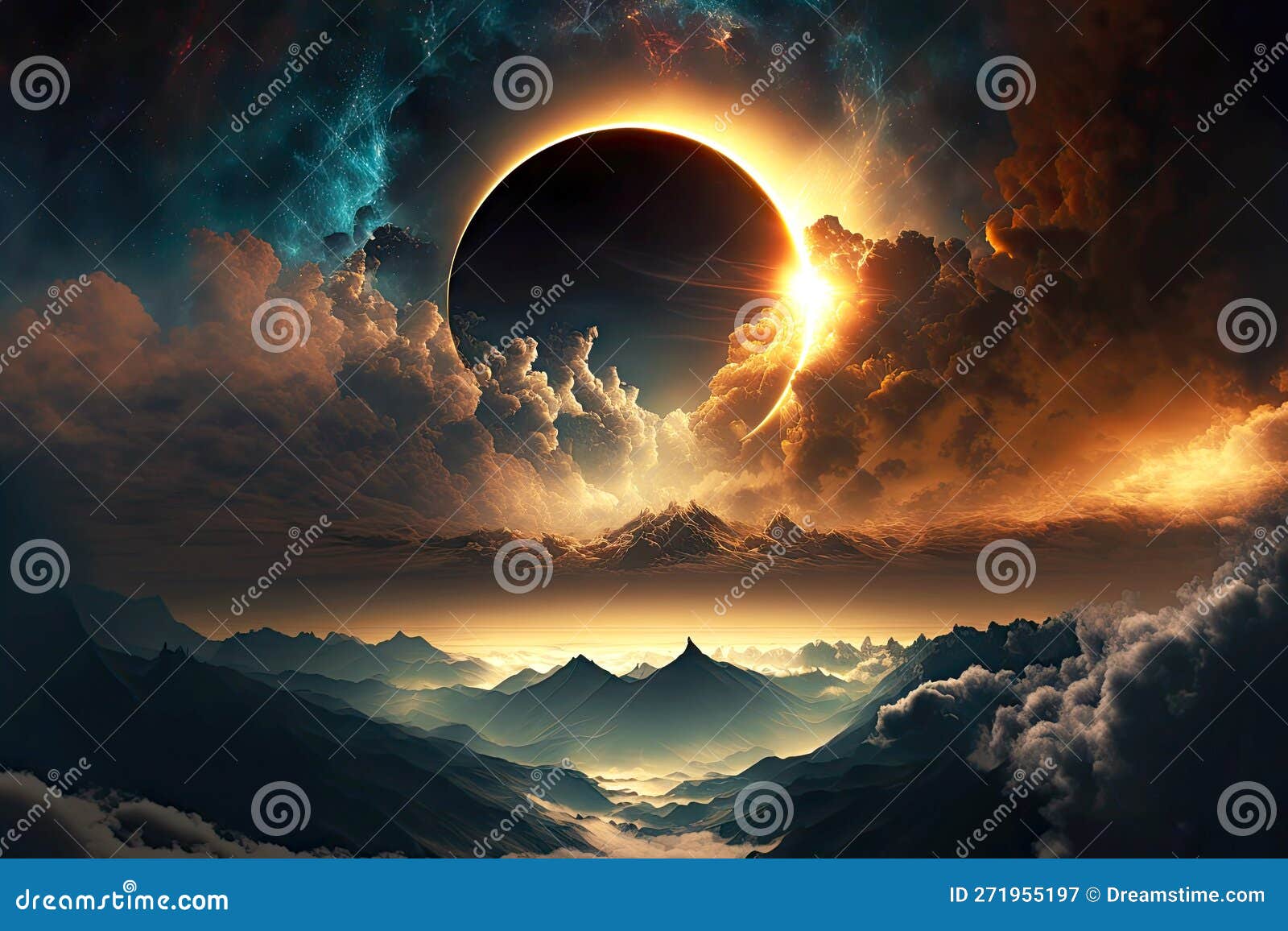 Beaful Celestial Landscape with Clouds and Total Solar Eclipse Stock ...