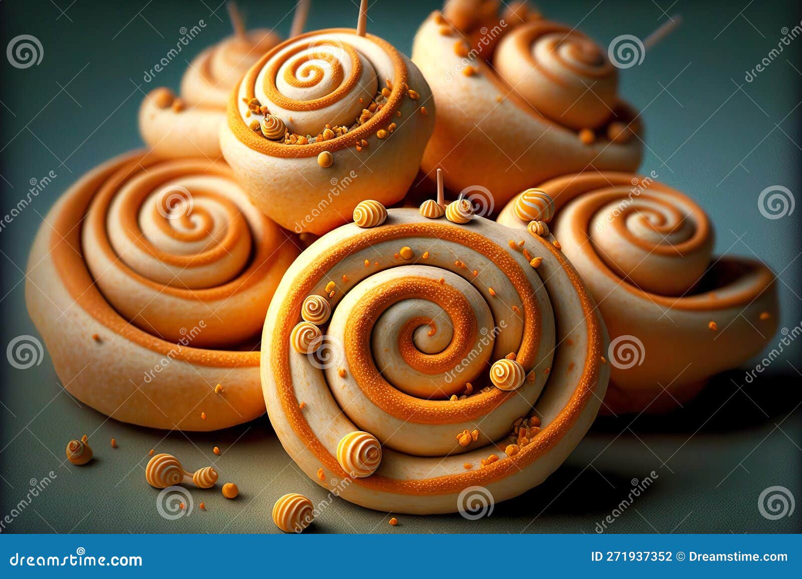Beaful Curly Cinnamon Buns with Creamy Coating in Shape of Snails Stock ...