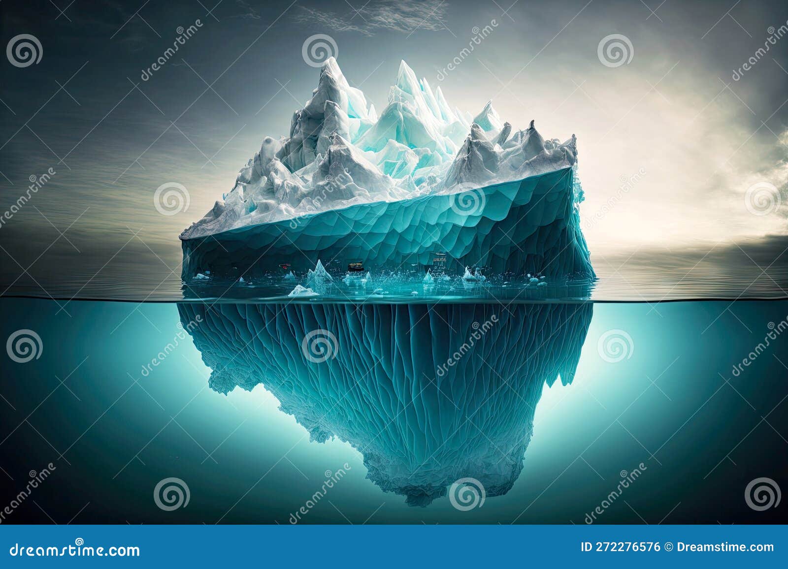 Beaful Floating Iceberg with Many Sharp Edges Reflected in Calm Ocean ...