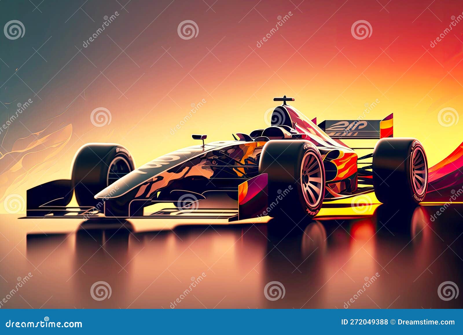Beaful Modern Racing Car for Formula One Racing Against Backdrop of ...