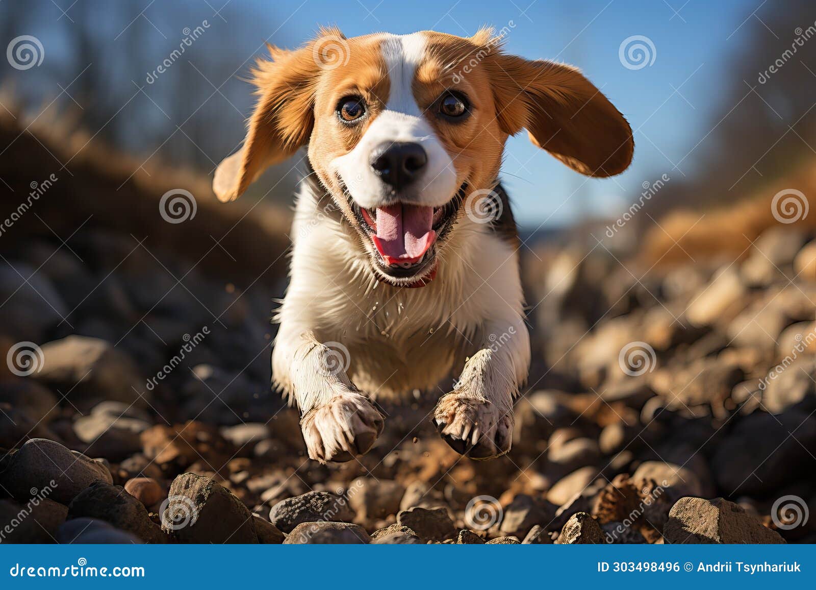 Beagle in the Air, Jumping Beagle Front View. Stock Photo - Image of ...