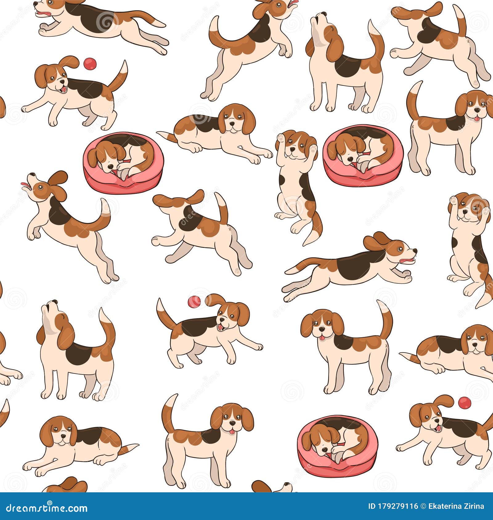 Beagle Dog in Different Poses Seamless Pattern. Vector Graphics Stock ...