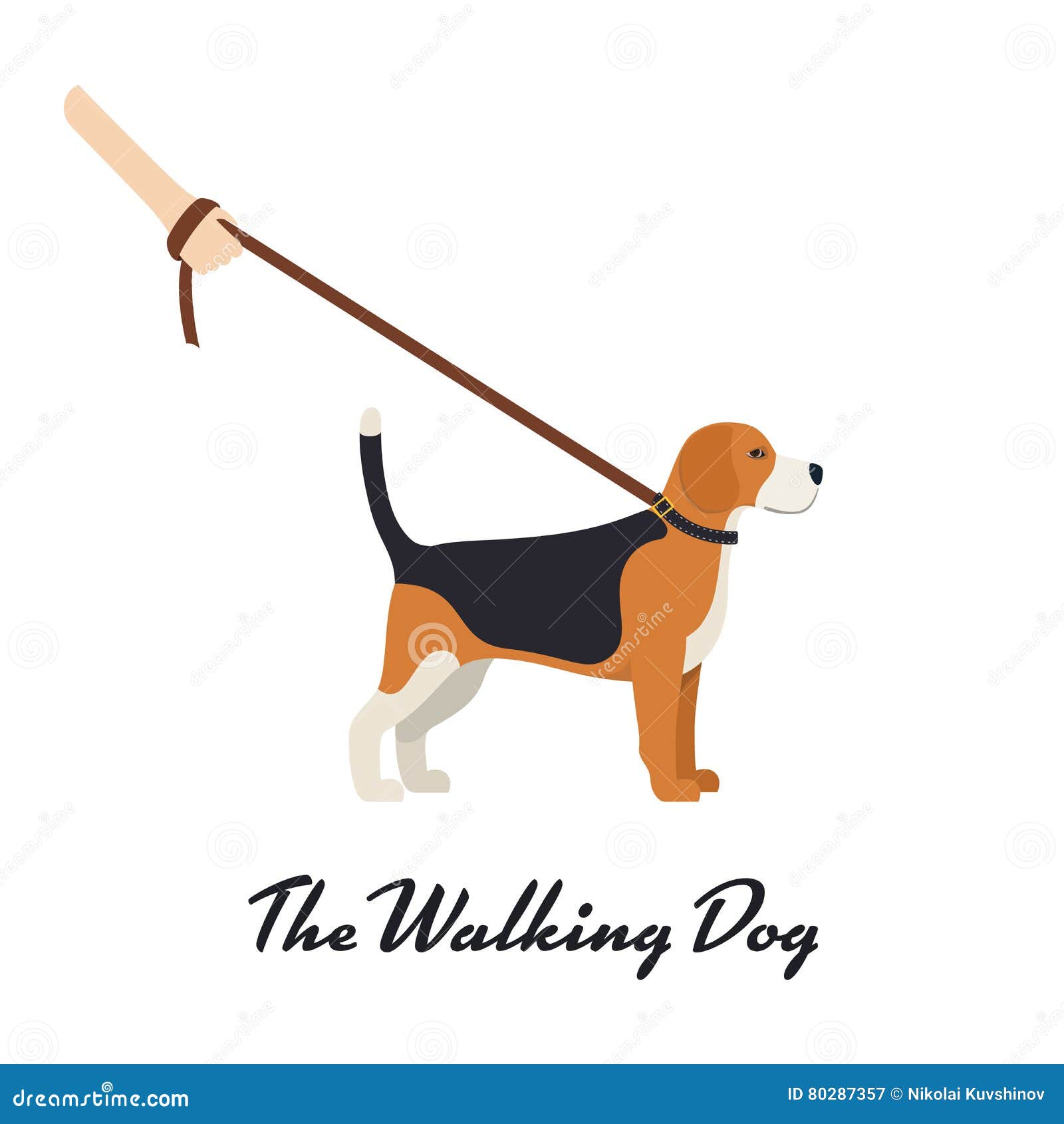 Beagle Dog with a leash stock vector. Illustration of editable - 80287357
