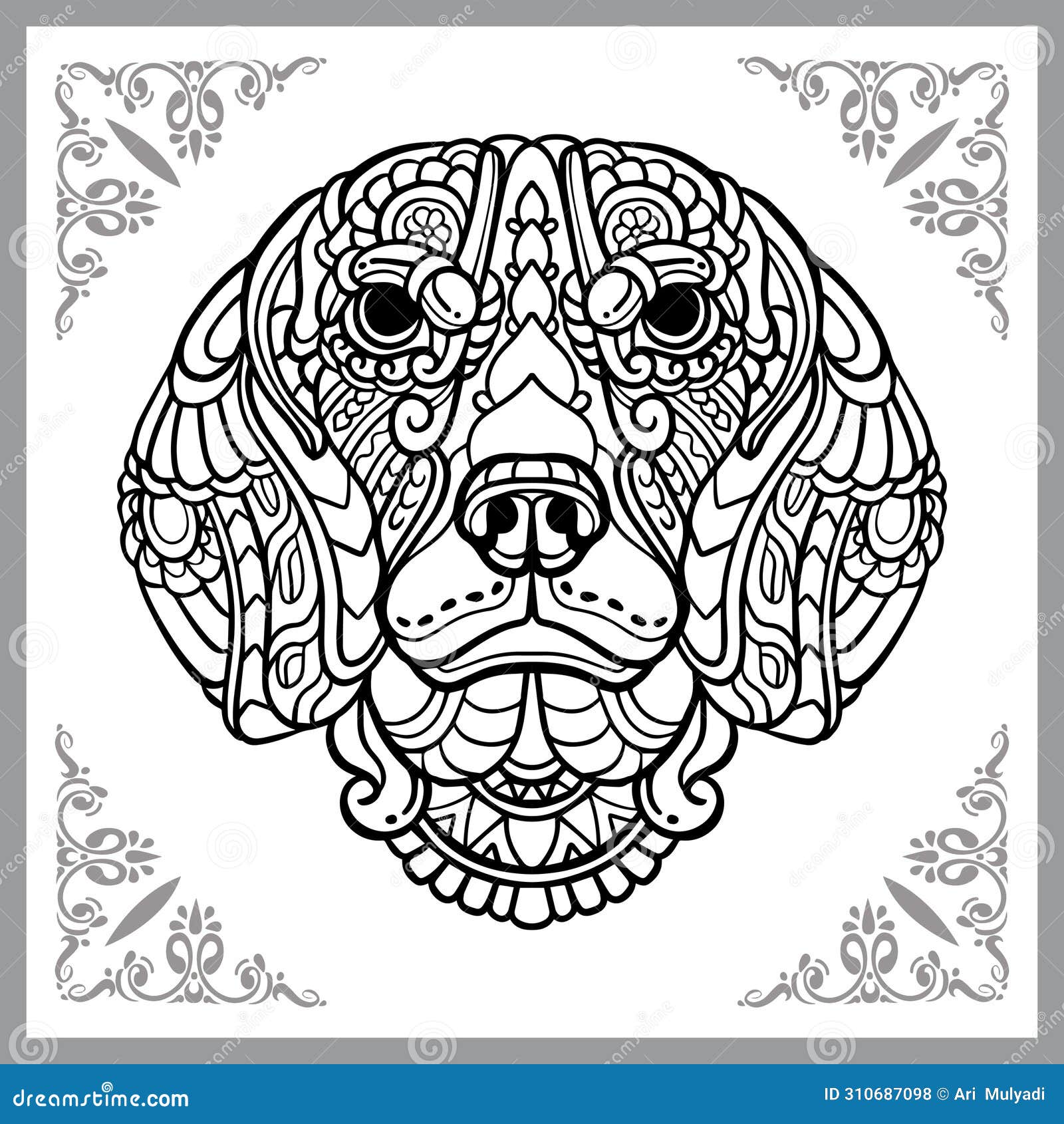 Beagle Dog Mandala Arts. Isolated on Black Background Stock Vector ...