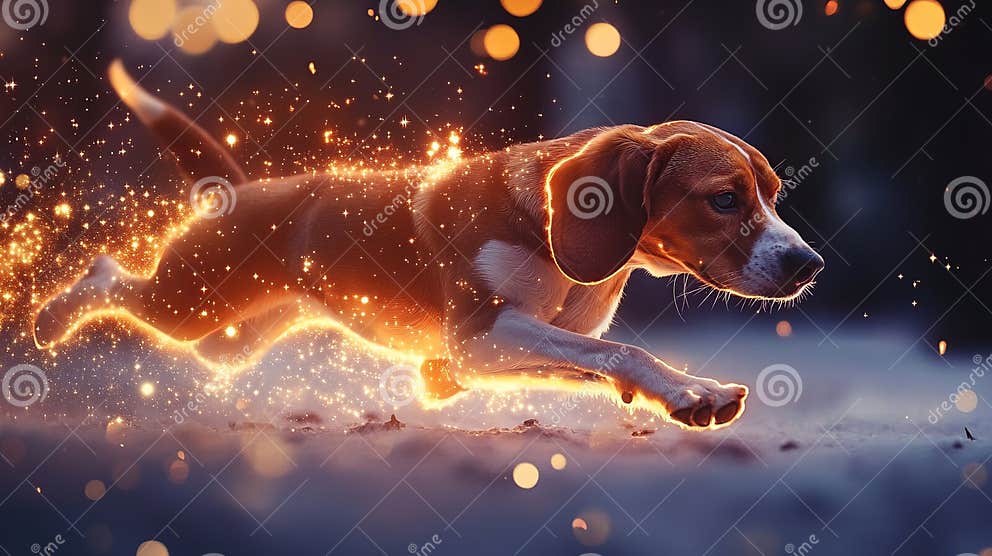 Beagle Dog Running with Magical Fire Trail Effect Stock Illustration ...
