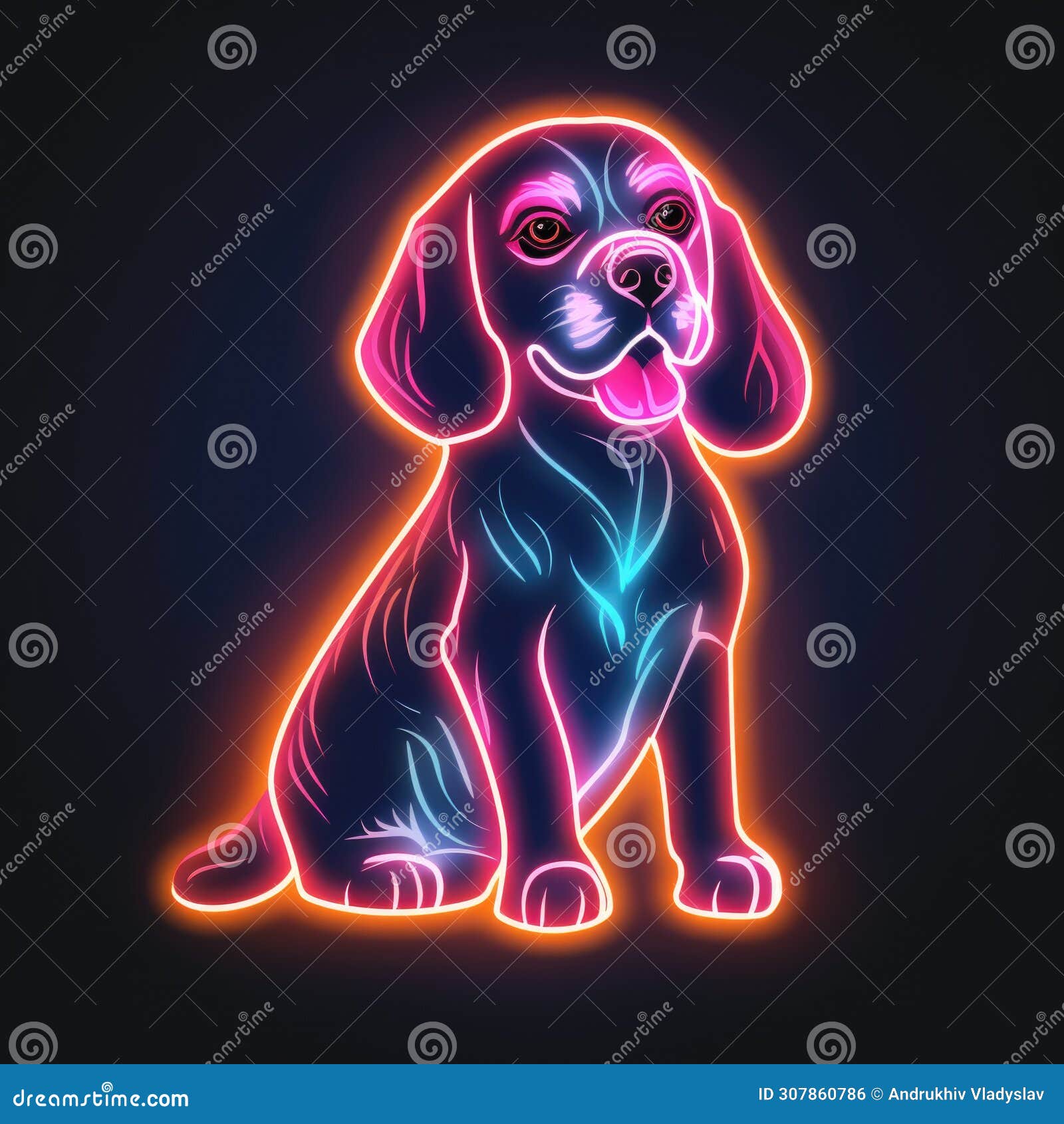 Beagle. Neon Outline Icon with a Light Effect Stock Illustration ...