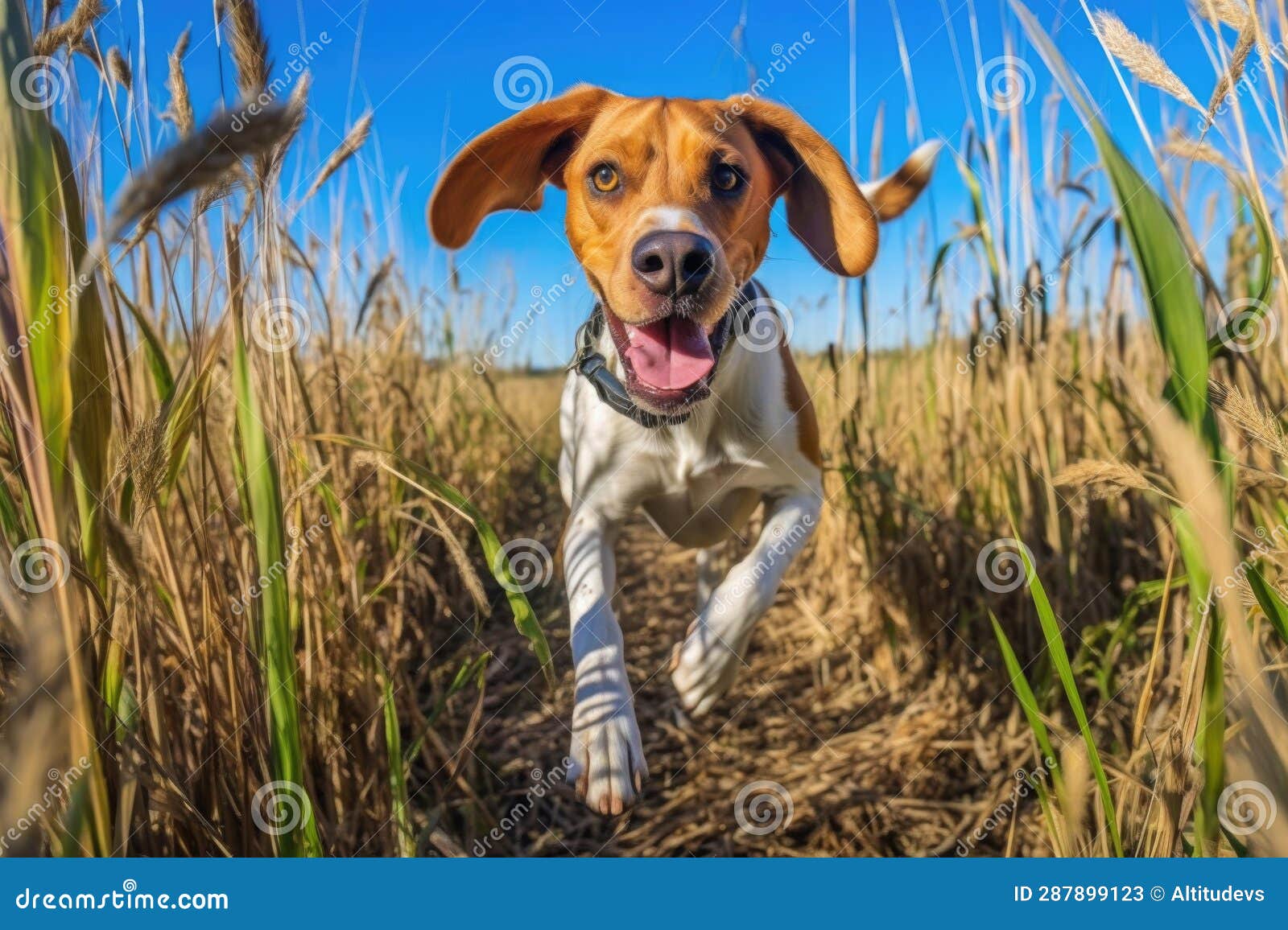 Beagle Running through Tall Grass Tracking Scent Stock Illustration ...