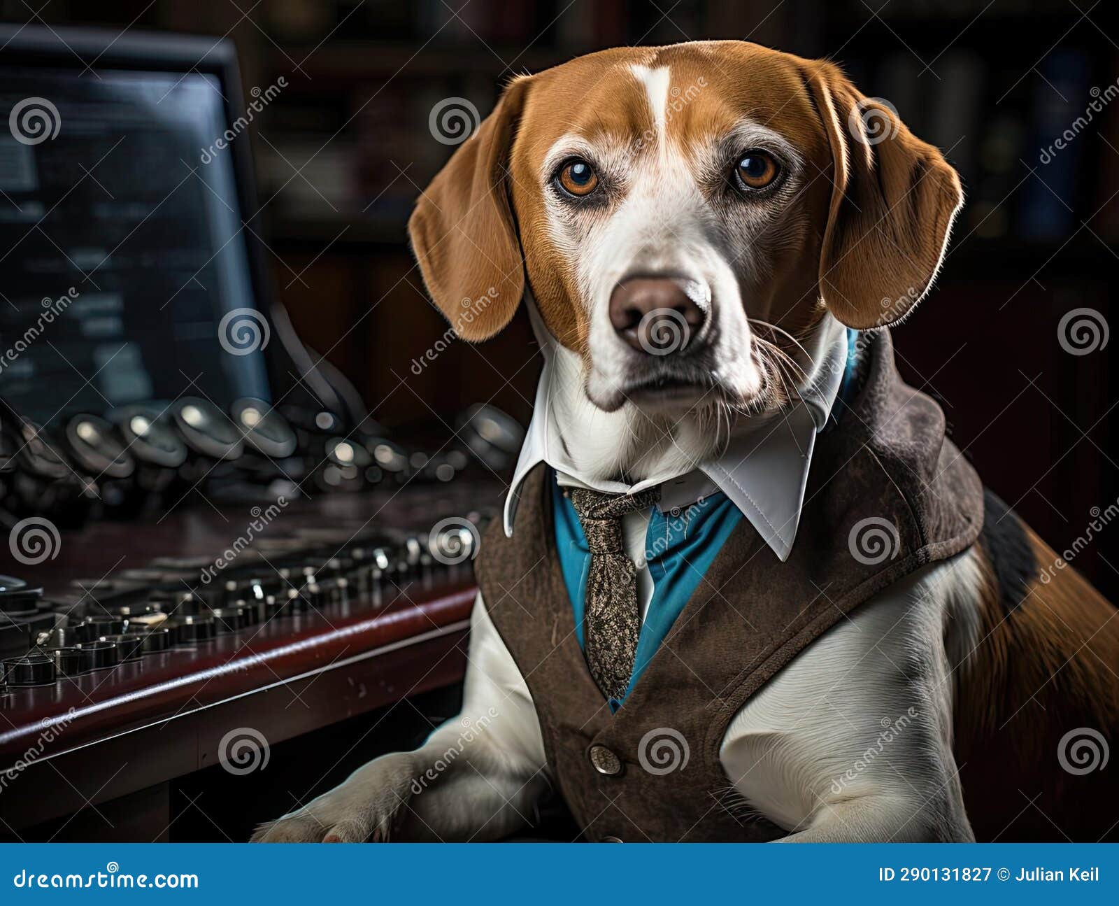 Beagle Scientist Using Microscope Stock Illustration - Illustration of ...