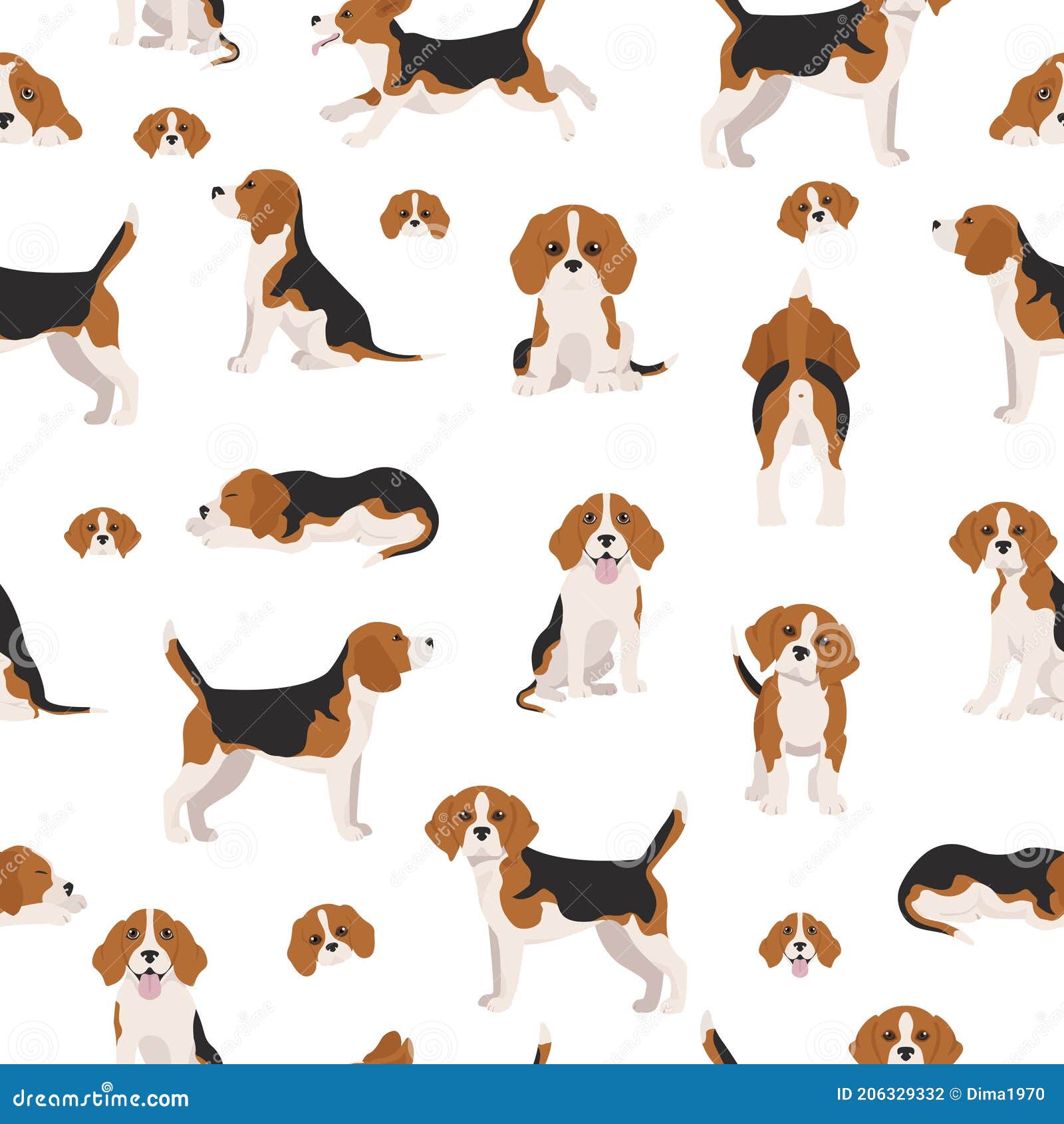 Beagle Seamless Pattern. Different Poses, Beagle Puppy Stock Vector ...