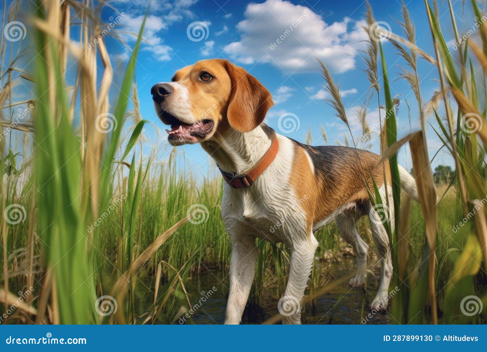 Beagle Tracking Scent in a Field of Tall Grass Stock Illustration ...