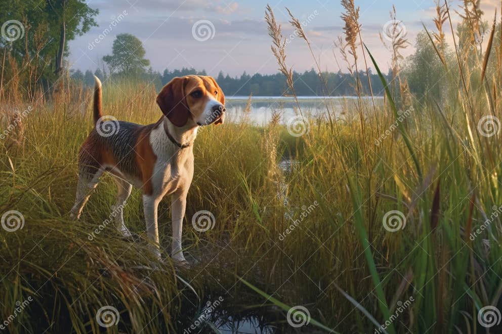 Beagle Tracking Scent through Tall Grass Field Stock Image - Image of ...