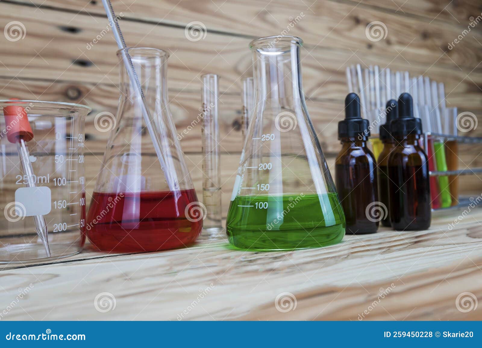 Beaker and Bottle. Several Chemical Solution in Flask Stock Photo ...