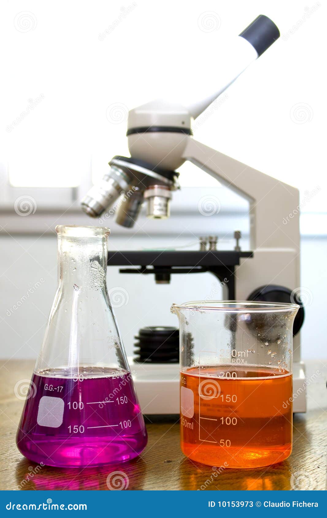 Beaker, Flask and Blured Microscope Stock Image - Image of flask ...