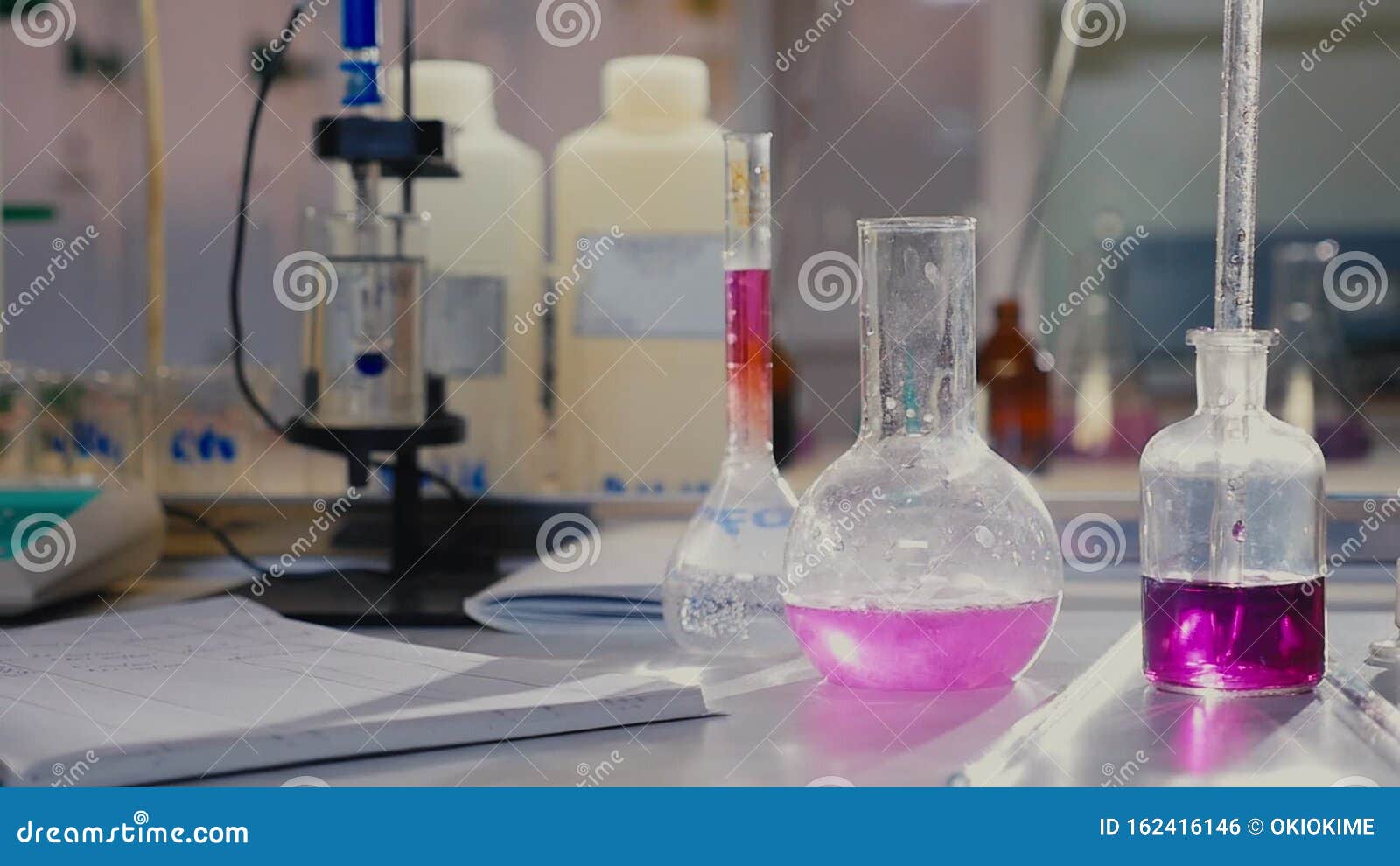 Beaker with Liquid in Testing Device in Laboratory Closeup Stock ...