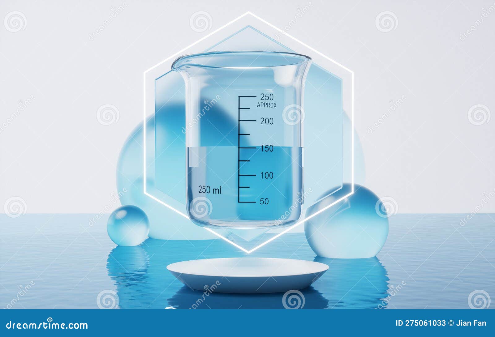 Beaker and Water Surface, 3d Rendering Stock Illustration ...