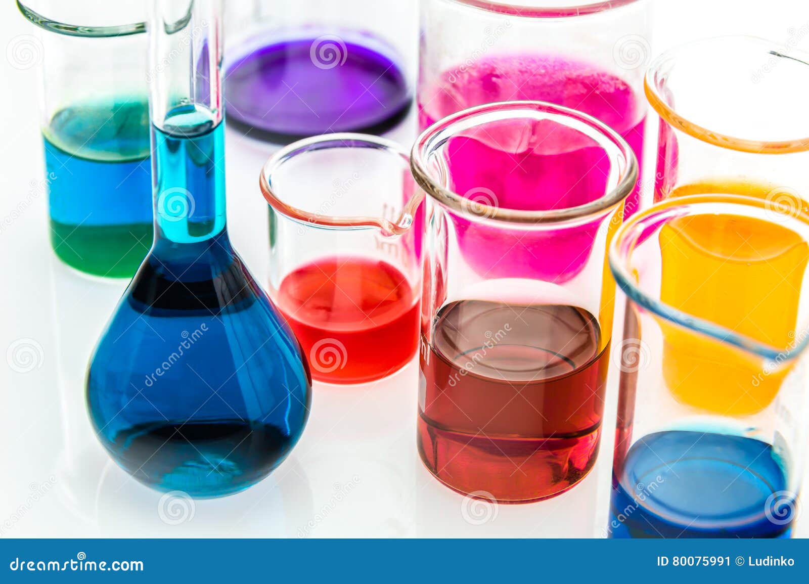 Beakers with Different Types of Indicators in Acids and Basis Stock ...