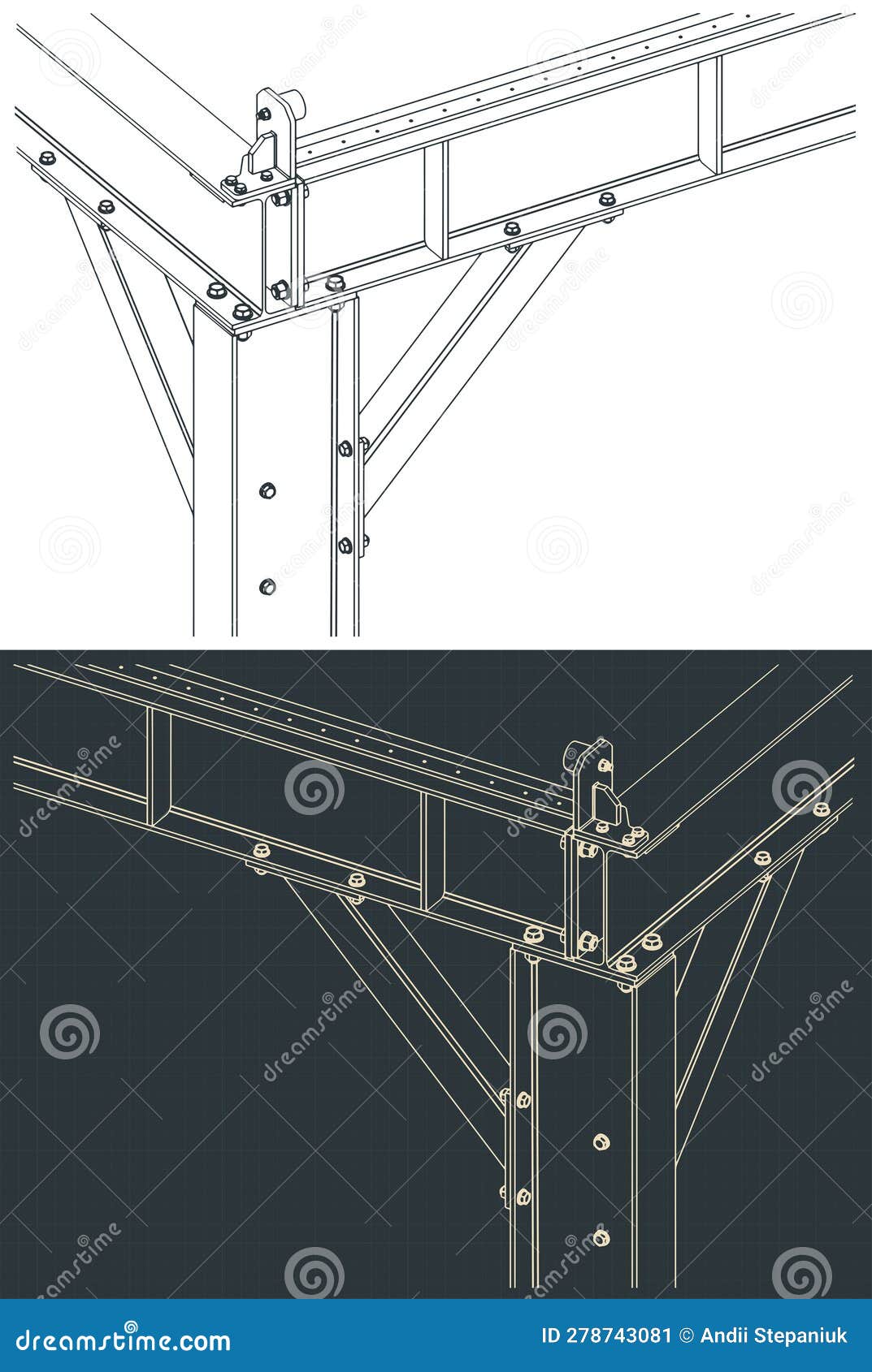 Beam Connections Isometric Blueprints Stock Vector - Illustration of ...