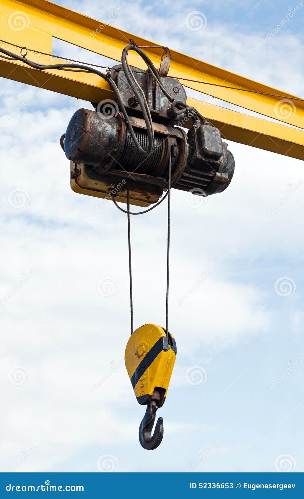 Beam Crane with Engine and Hook Hanging on Ropes Stock Image - Image of ...