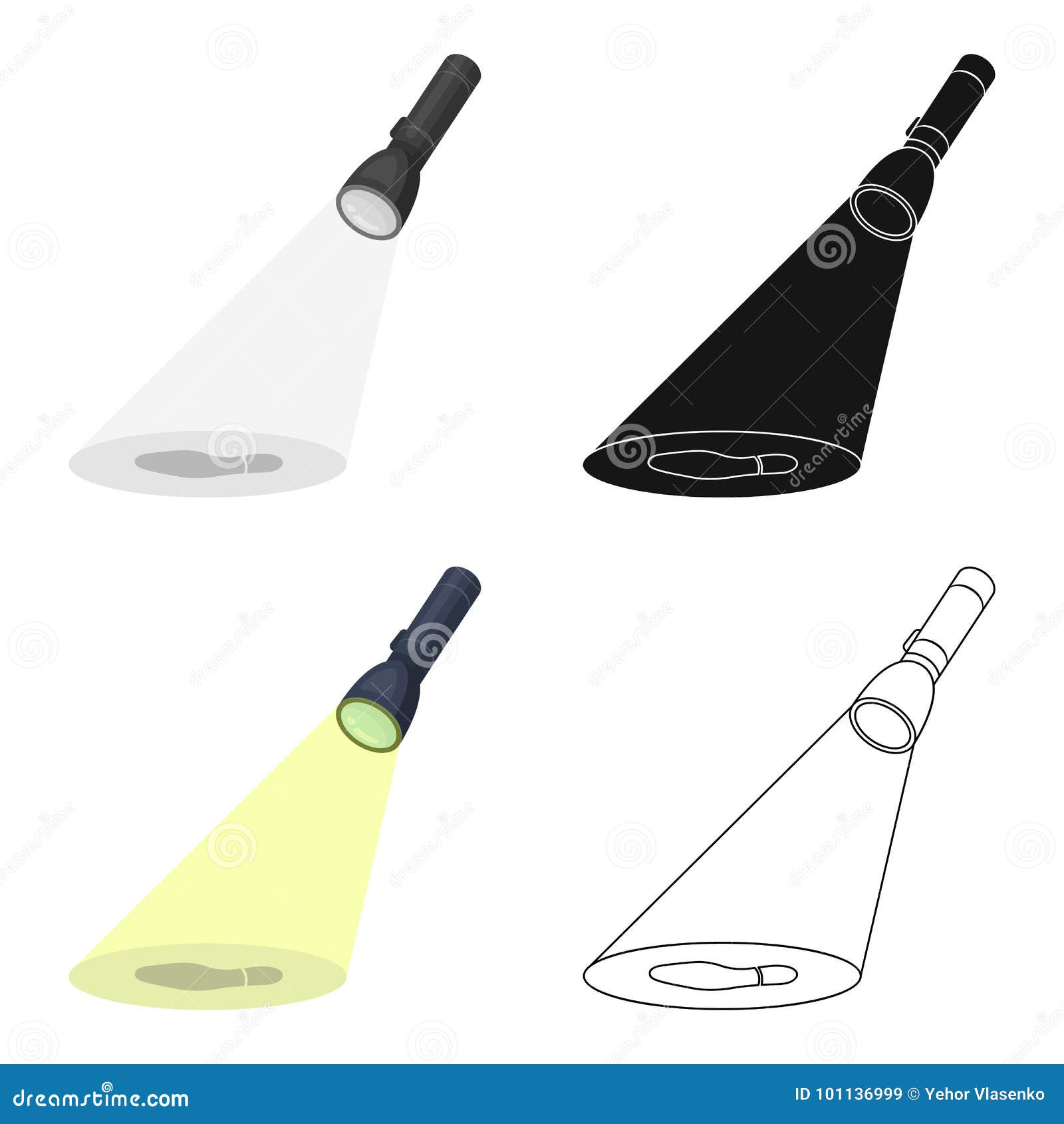 The Beam Of The Flashlight Illuminates The Footprint. The Light Of The ...