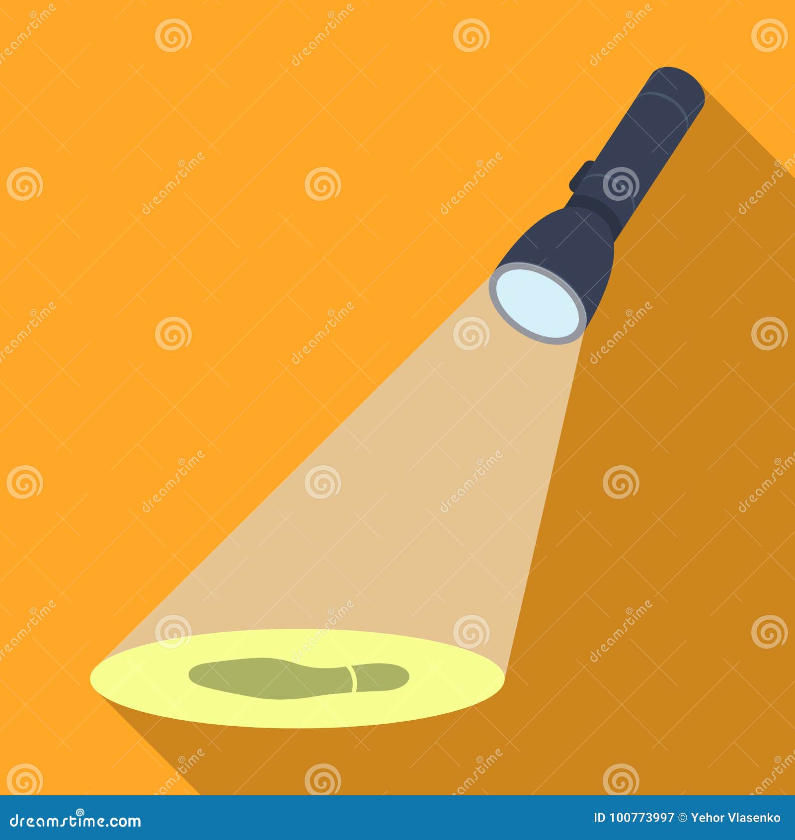 The Beam Of The Flashlight Illuminates The Footprint. The Light Of The ...