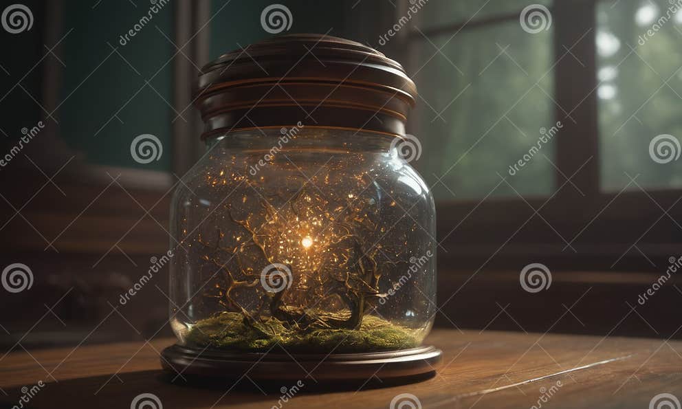 A Beam of Light Reveals Itself in the Plants Inside the Locked Jar Stock Illustration ...