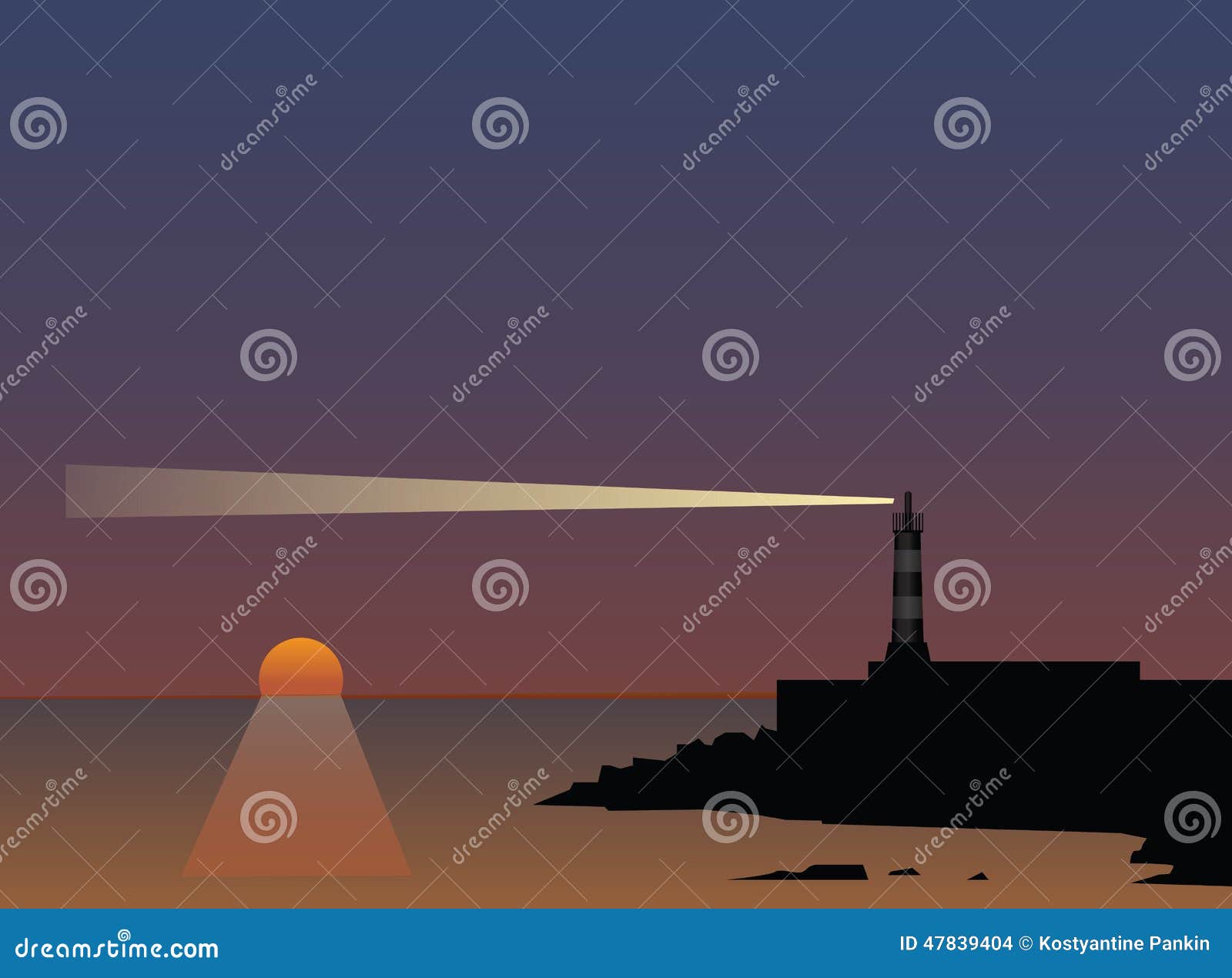 Beam of a Lighthouse at Sunset Stock Vector - Illustration of cove ...