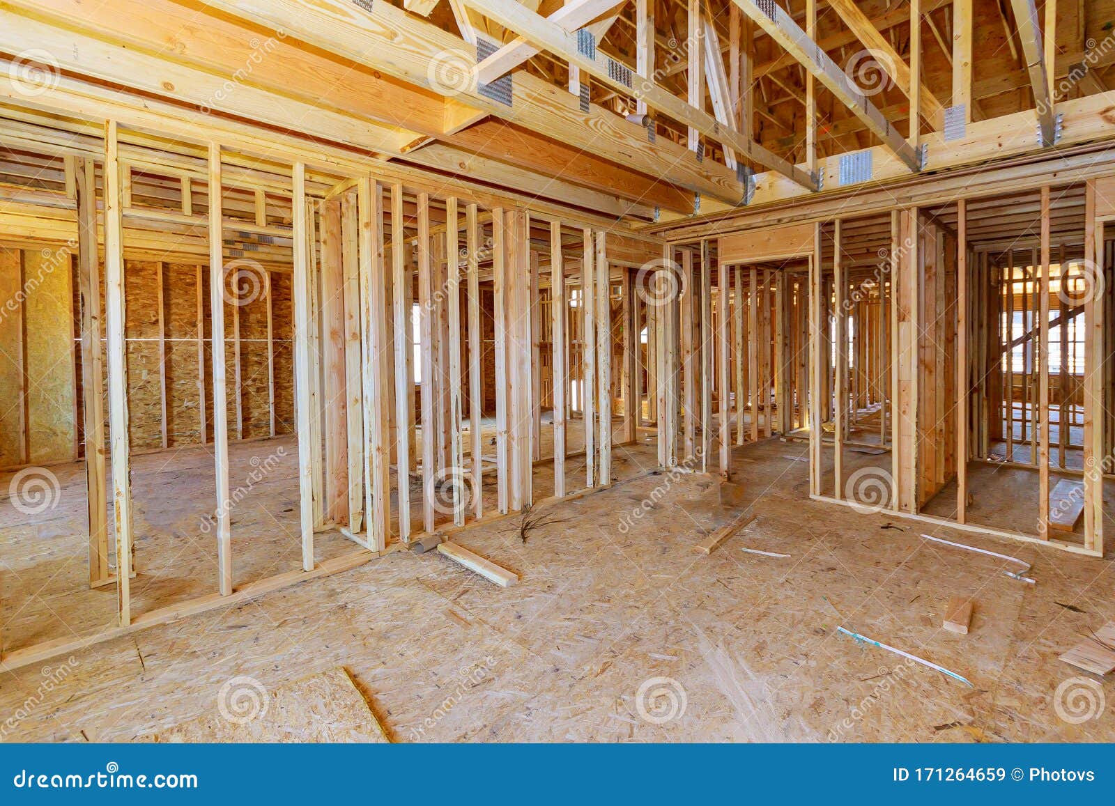 Beam Stick Built Frame of New House Under Construction Stock Image ...
