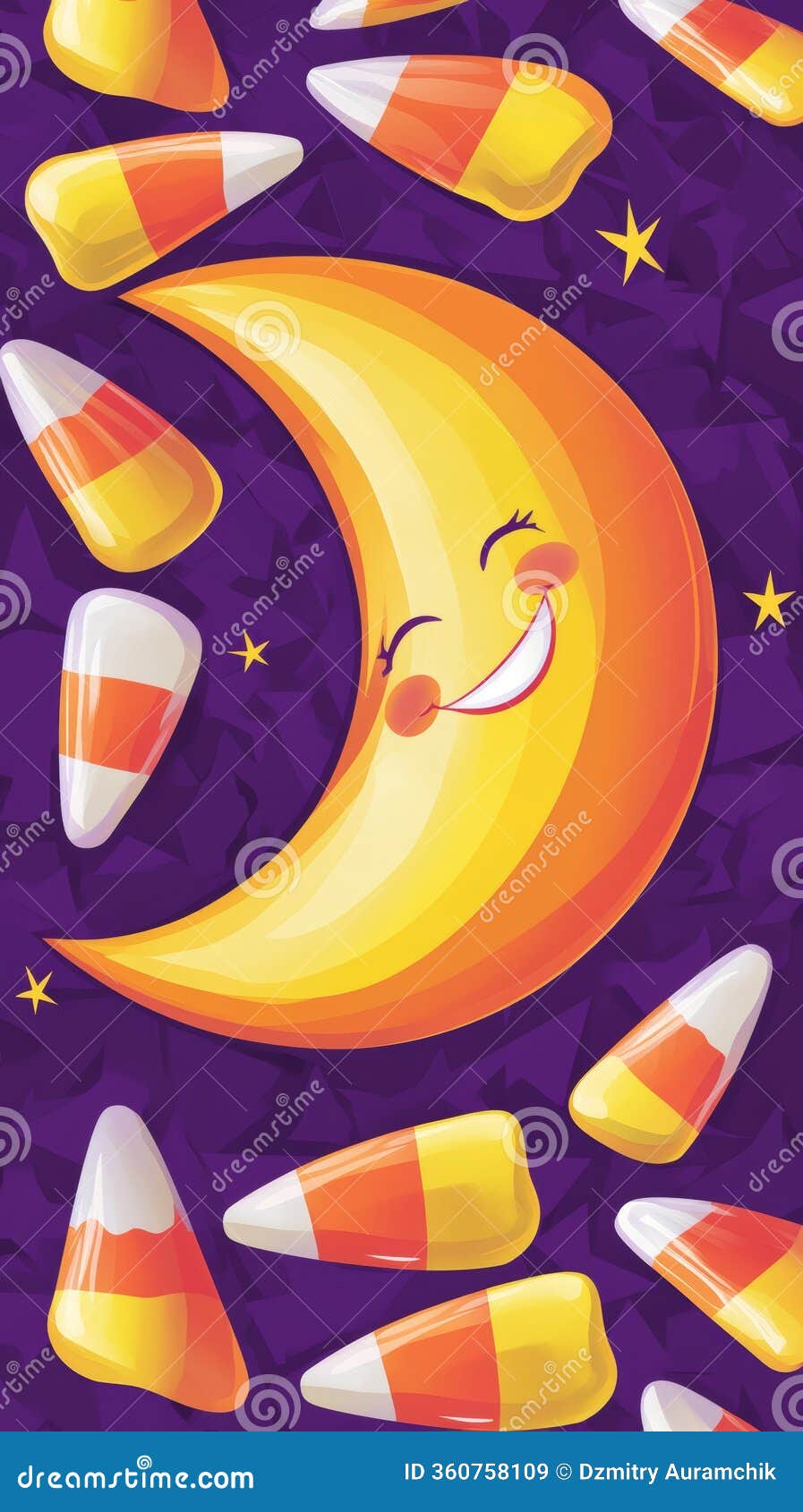 A Beaming Crescent Moon with a Smile, Nestled among Candy Corn and ...