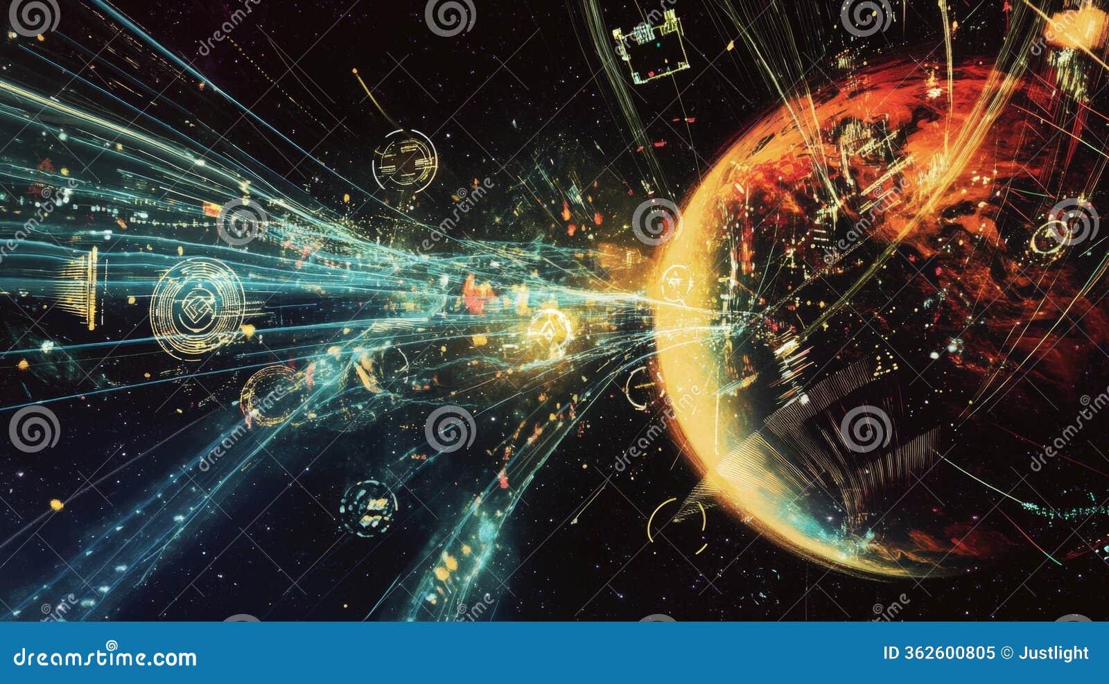 Planet Earth Receiving Data from Space through Futuristic Hud Interface ...