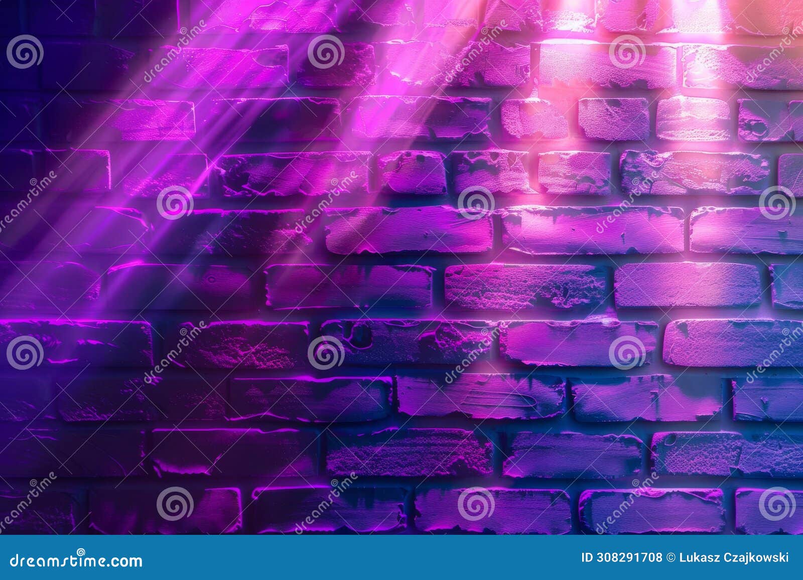 Neon Light Beams Illuminating Brick Wall. Generative AI Stock ...