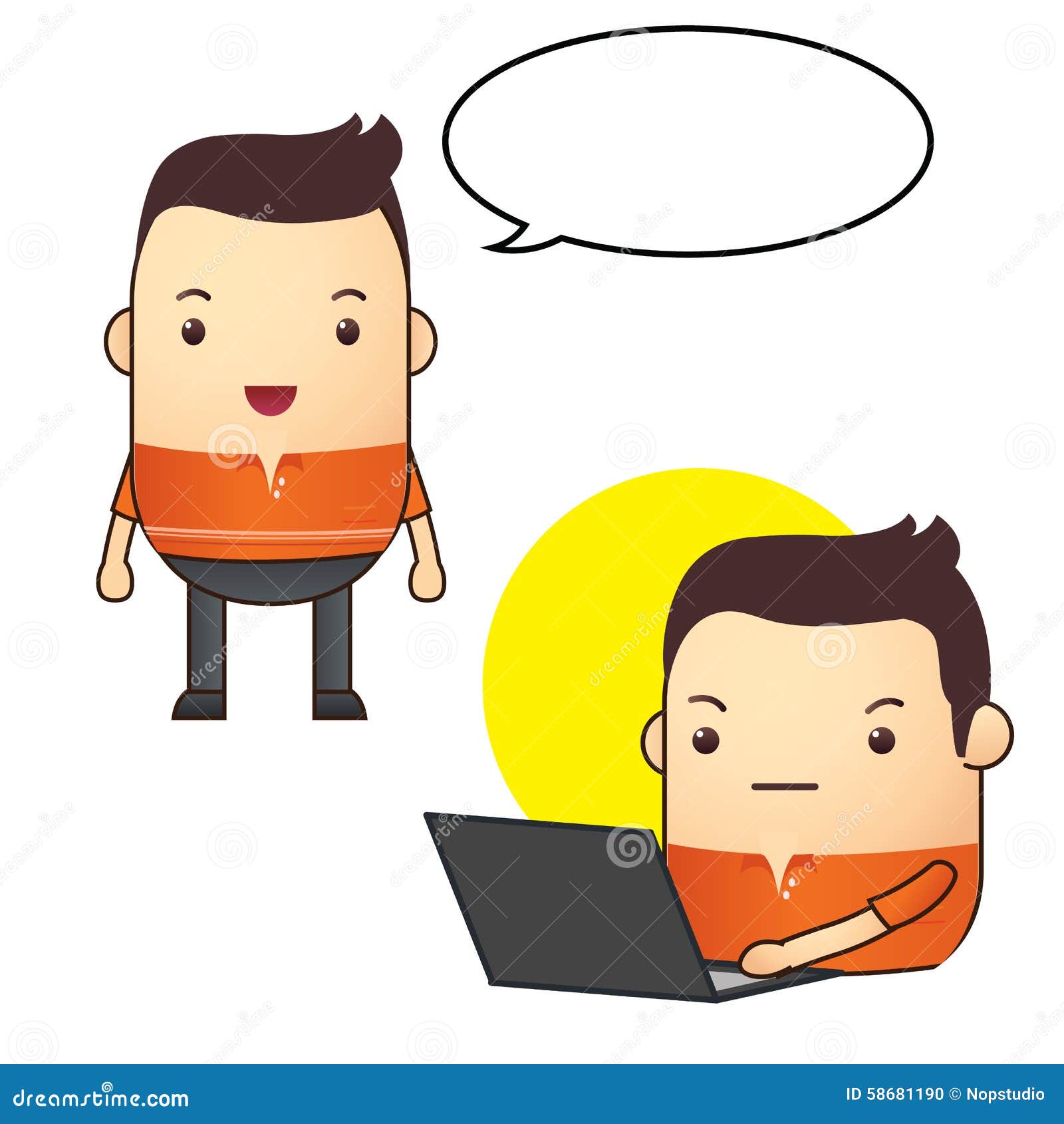 Bean boy with computer stock vector. Illustration of communication ...