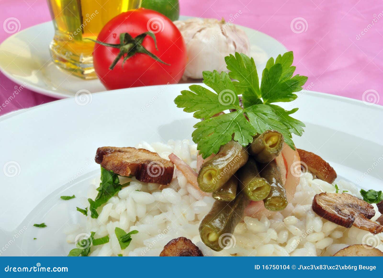 Bean with Grilled Bacon and Risotto Rice Stock Photo - Image of fresh ...